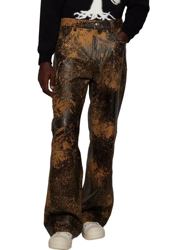 NAHMIAS Aged Leather Venice Jeans - Brown
