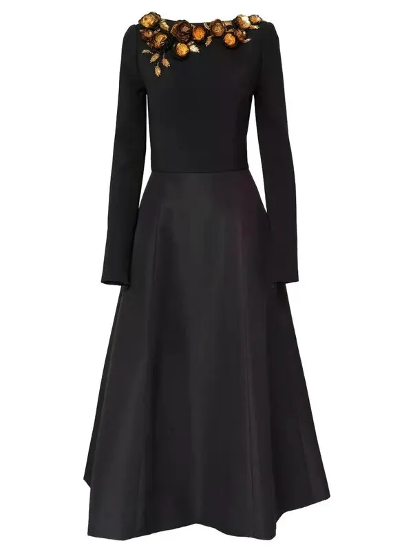 Carolina Herrera Floral-embroidered Midi Dress - Black
