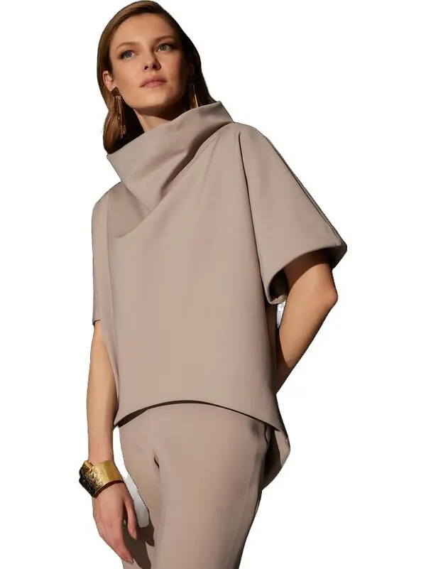 Natori Techno Crepe Funnel Neck High-low Top - Brown
