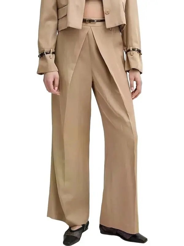 ISABELLE BLANCHE Pleated Wide Leg Trousers - Brown