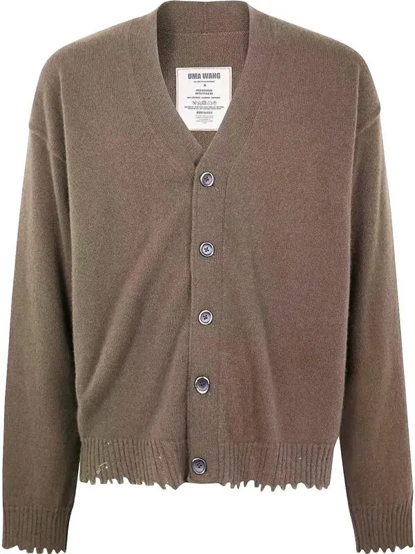 UMA WANG Frayed Button-down Cardigan - Green