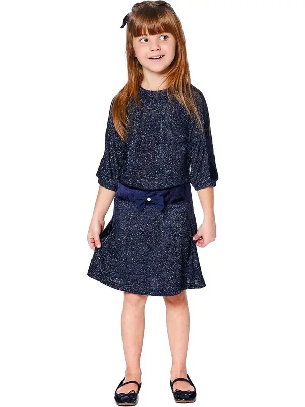 DEUX PAR DEUX 3/4 Sleeve Lurex Dress - Navy Blue