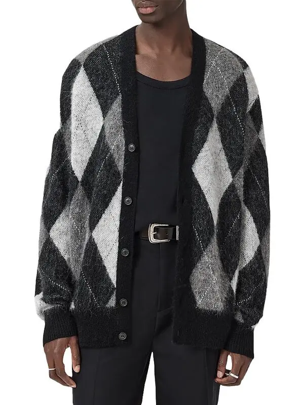 All Saints Bower Argyle Cardigan - Black/white