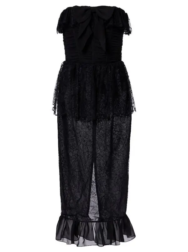 Alessandra Rich Lace And Silk Georgette Bustier Dress - Black