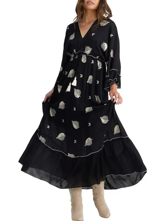 TALISMAN THE LABEL Embellished Long Sleeve Maxi Dress - Black