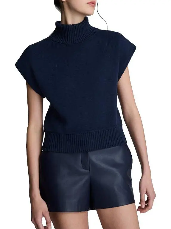 KENNETH COLE Short Sleeve Turtleneck Sweater - Dark Navy