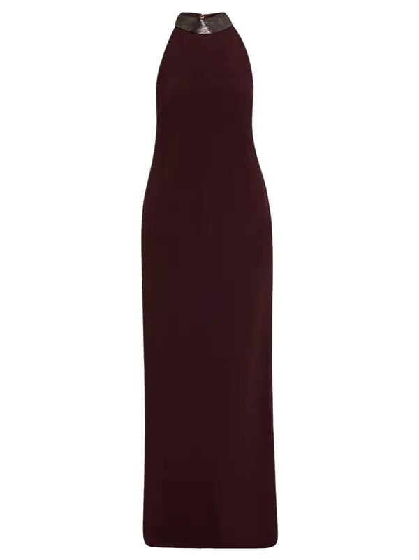 Brunello Cucinelli Monili Collar Halter Column Gown - C4243 Red Wine