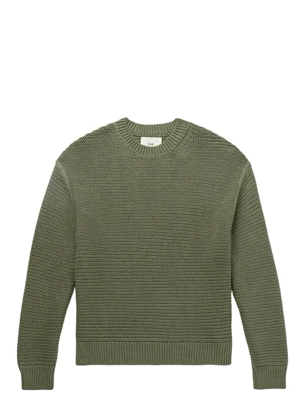 Folk Cotton Ribbed Sweater - Green