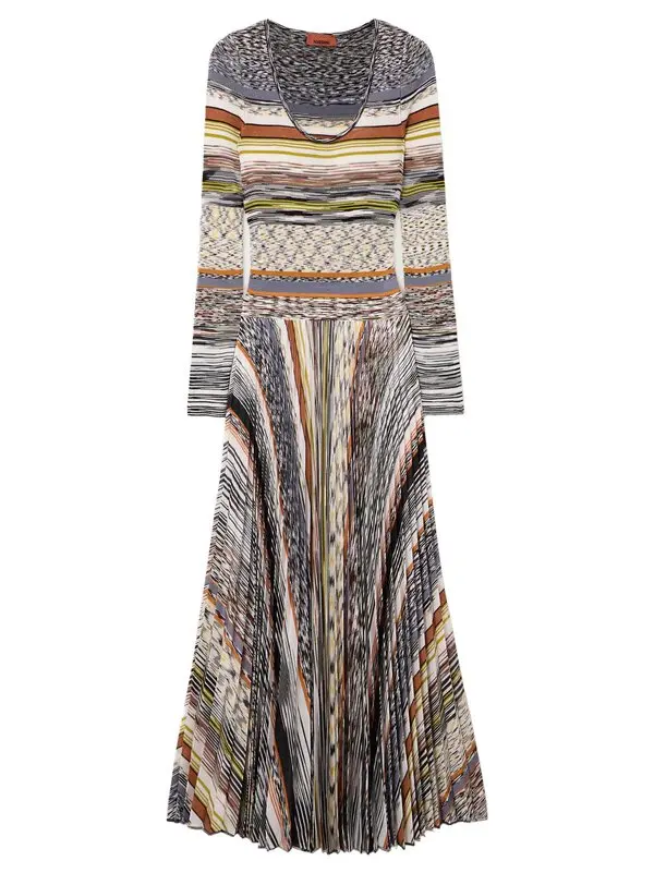 Missoni Pleated Striped Knitted Midi Dress - Multi