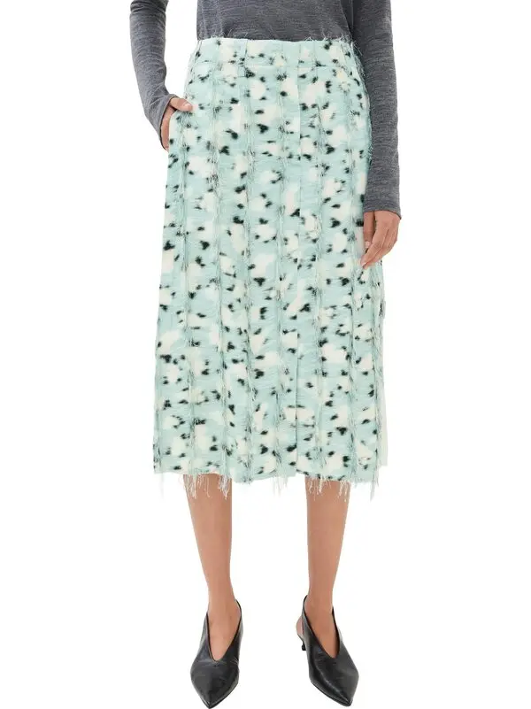 JIL SANDER Printed Midi Skirt With Fringe - Summer Lake