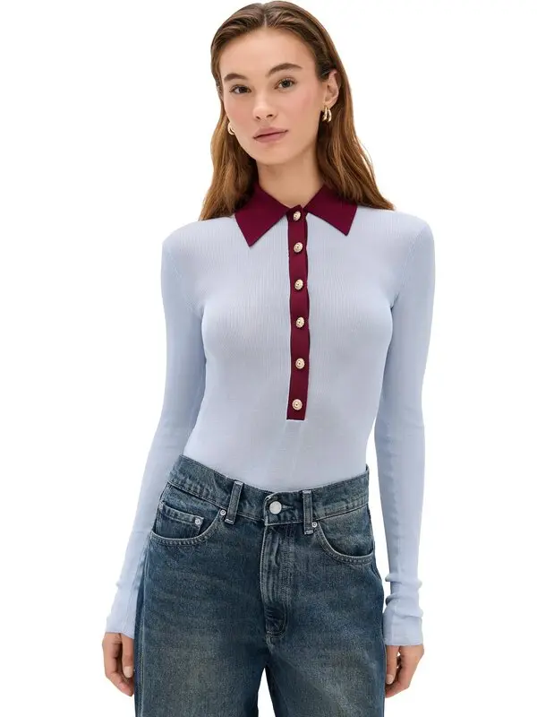 SELF-PORTRAIT Viscose Knit Bodysuit - Blue