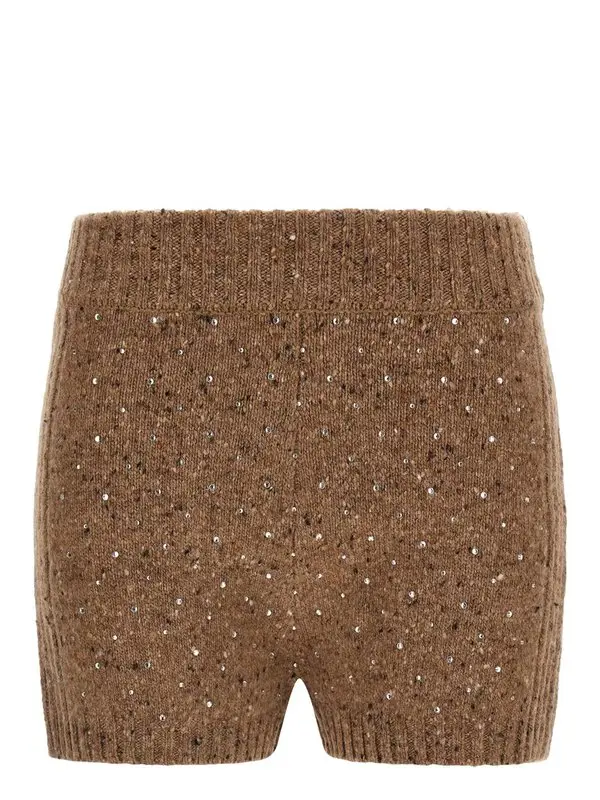 Pinko Bouclé Wool Blend Shorts - Beige