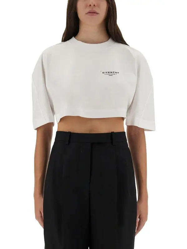 Givenchy Cropped T-shirt With Logo Print - White