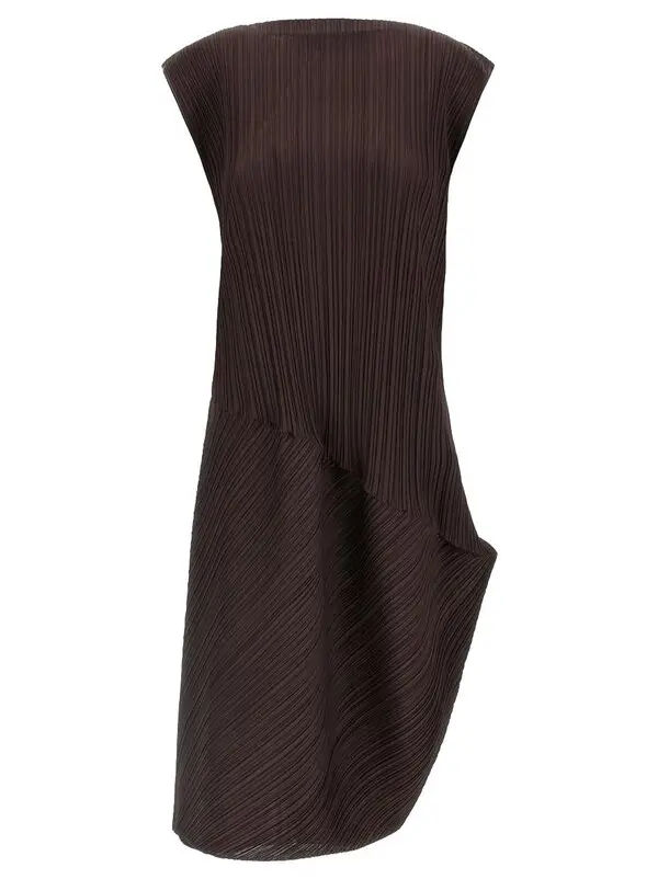Issey Miyake Pleated Midi Dress - Brown