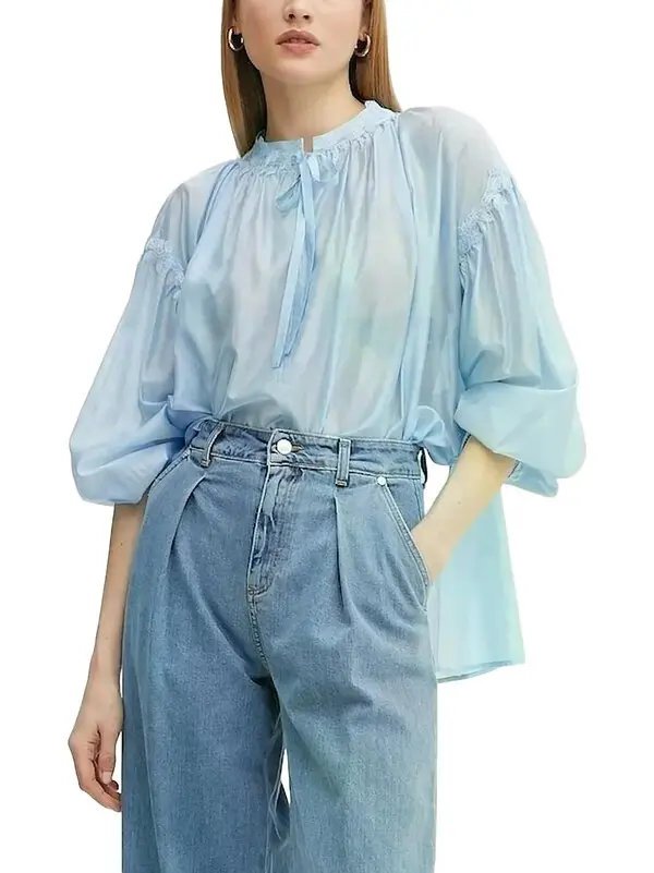 Ermanno Scervino Lace-trimmed Balloon-sleeve Top - Blue