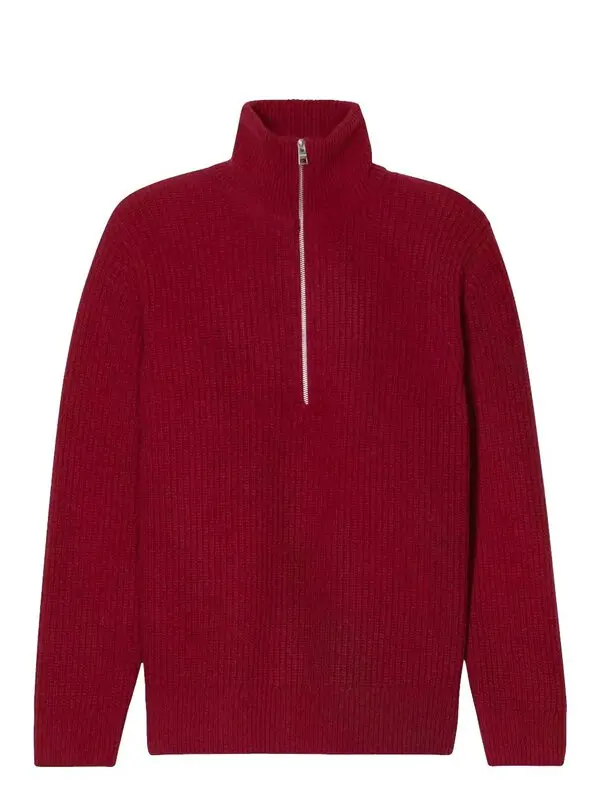 Closed Ribbed High-neck Jumper - Red