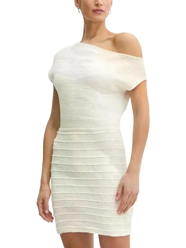 Guess Asymmetric-neck Ribbed Mini Dress - Neutrals