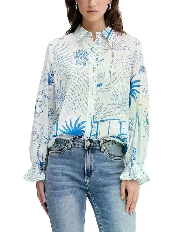 NEVER FULLY DRESSED Ruffled-sleeves Printed Shirt - White