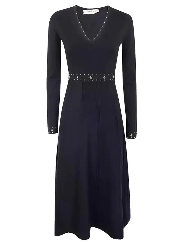 TWINSET Embellished V-neck Dress - Black