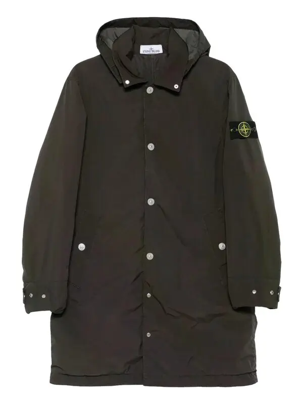 Stone Island Hooded Buttoned Coat - Grey