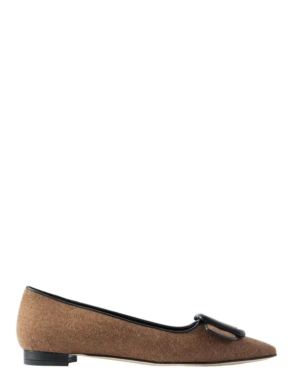 Manolo Blahnik Maysale Buckled Leather-trimmed Wool Point-toe Flats - Brown