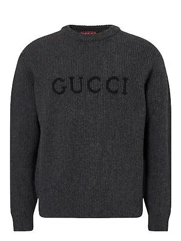Gucci Logo-print Crewneck Wool Jumper - Md Grey/black