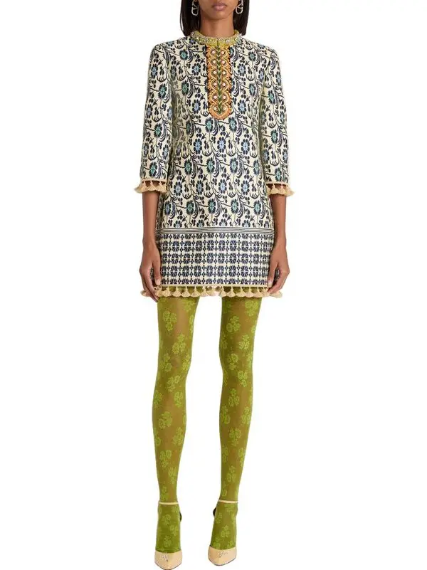 Valentino Garavani Embroidered Silk Jacquard Shift Dress - Brown/blue