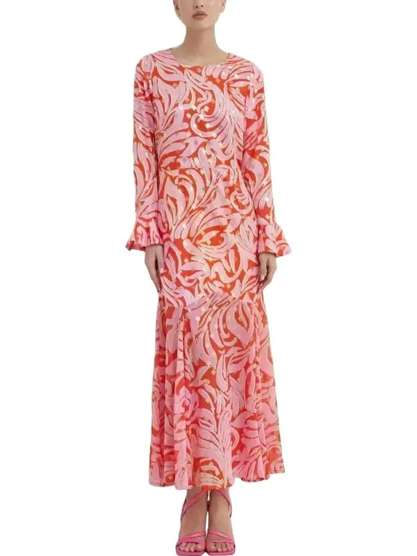 NEVER FULLY DRESSED Ruffled Print Dress - Red