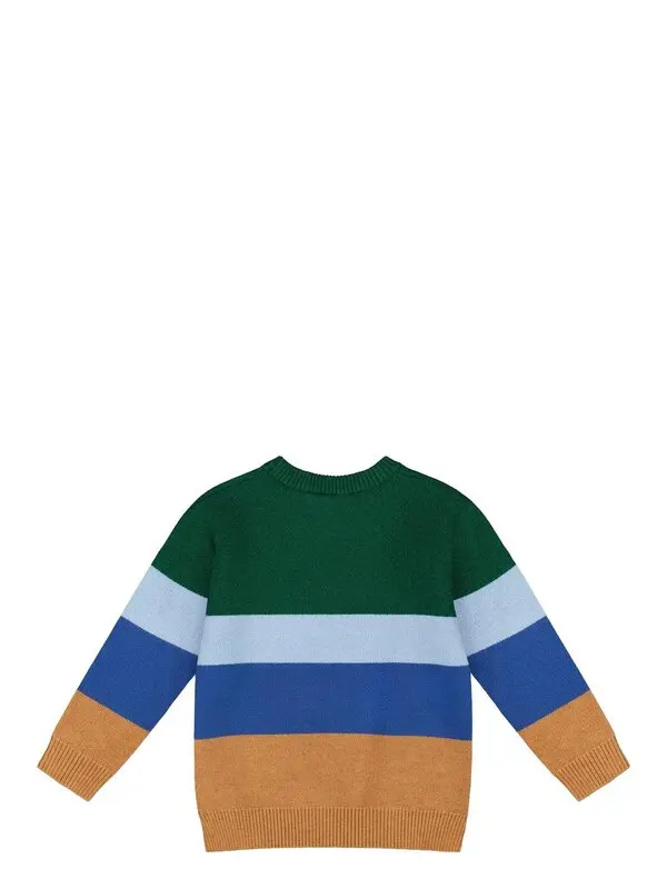 DEUX PAR DEUX Striped Knit Sweater With Wooly Mammoth Applique - Blue, Green And Brown