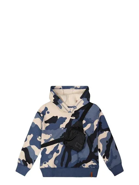 DEUX PAR DEUX Hooded Fleece Sweatshirt With Crossbody Bag - Blue Camouflage