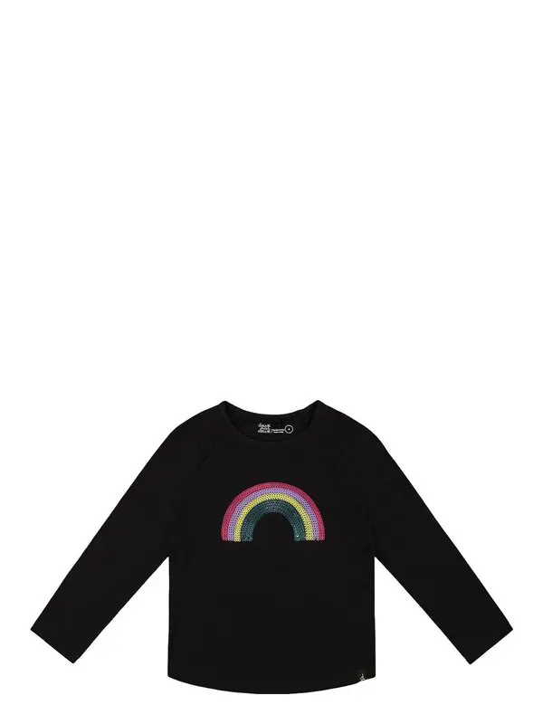 DEUX PAR DEUX Organic Cotton Long Sleeve T-shirt With Sequin Rainbow - Black