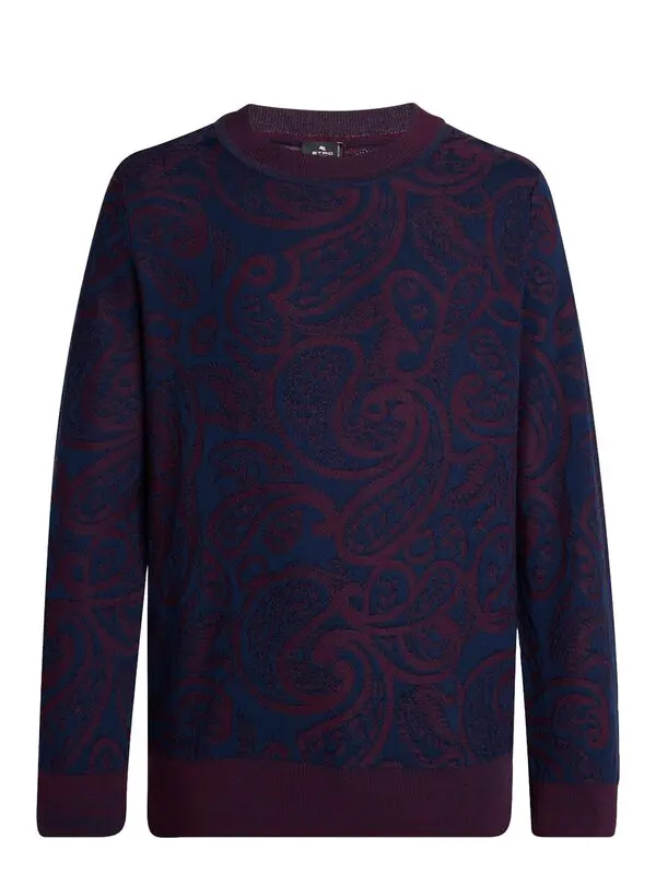 Etro Paisley Knit Crewneck Sweater - Multicolour On Blue