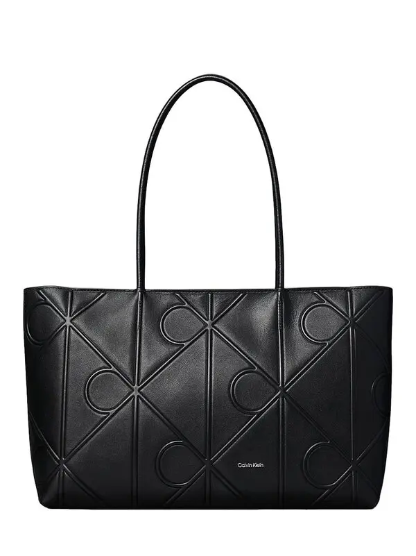 Calvin Klein Embossed Monogram Logo Tote Bag - Black