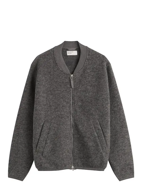 Universal Works Wool Fleece Zip Bomber Jacket - Grey Marl