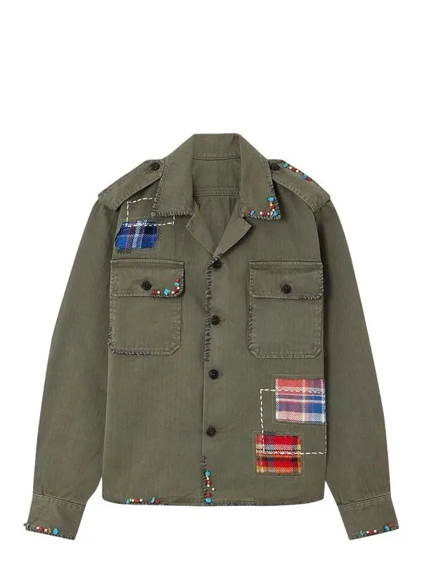 FORTELA Patchwork Herringbone Cotton Shirt - Army Green