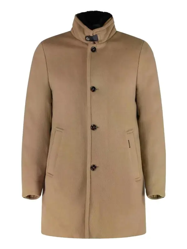 MOORER High-neck Button Coat - Brown