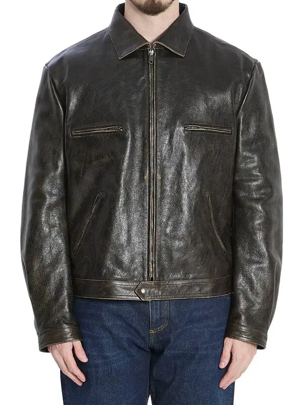 Dolce & Gabbana Aged-effect Leather Bomber Jacket - Black