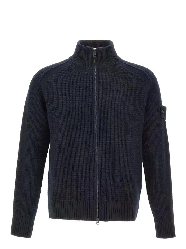 Stone Island Textured-weave Zip-up Cardigan - Blue