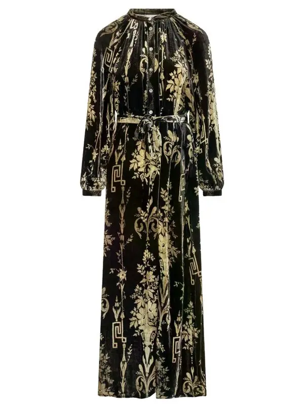 PIERRE-LOUIS MASCIA Floral-print Velvet Maxi Dress - Black