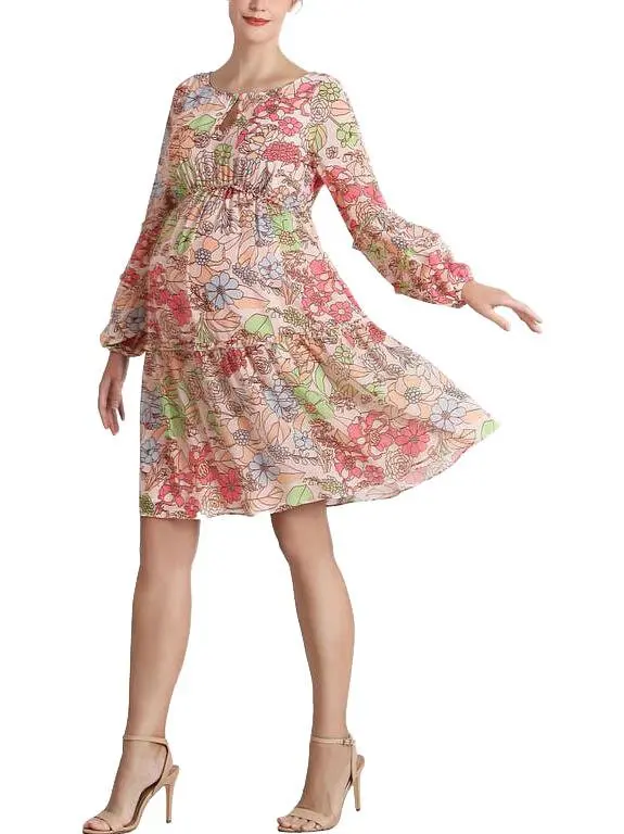 KIMI + KAI Aiko Long Sleeve Maternity Babydoll Dress - Multicolored