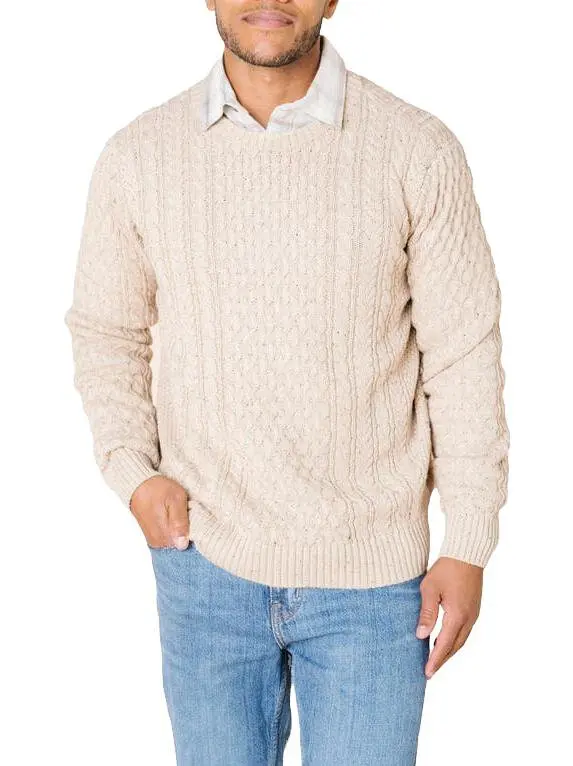 HOPE & HENRY Organic Cotton Fisherman Sweater - Natural Fleck