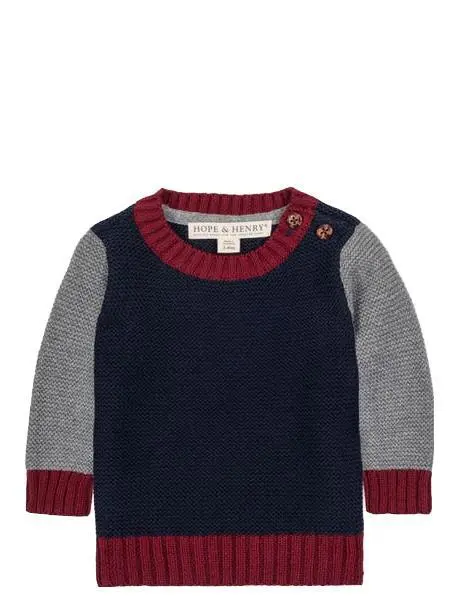 HOPE & HENRY Organic Long Sleeve Crewneck Pullover Sweater - Navy And Dark Gray Heather