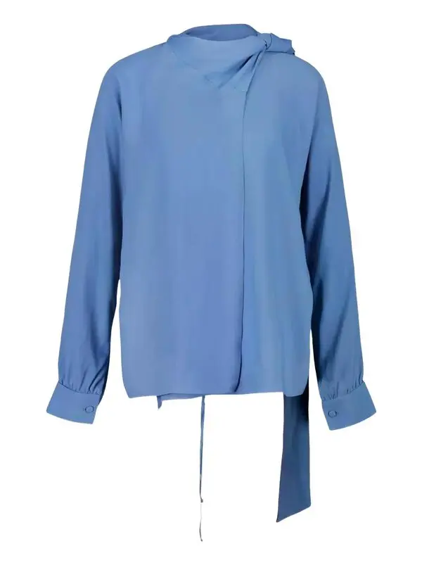 PAULA Wrap Blouse With Scarf - Blue