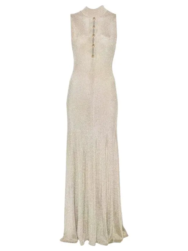 SELF-PORTRAIT Turtleneck Button-front Maxi Dress - Neutrals