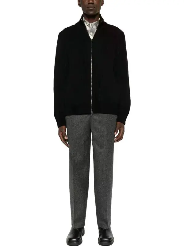 ROBERTO COLLINA Zip-front Merino Wool Cardigan - Black