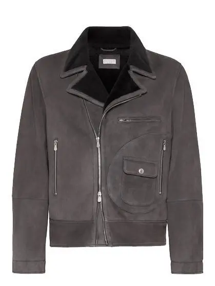 Brunello Cucinelli Shearling Biker Jacket - Slate