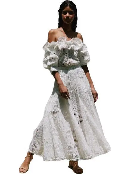 NO PISE LA GRAMA La Botanica Eyelet Maxi Skirt - White Eyelet