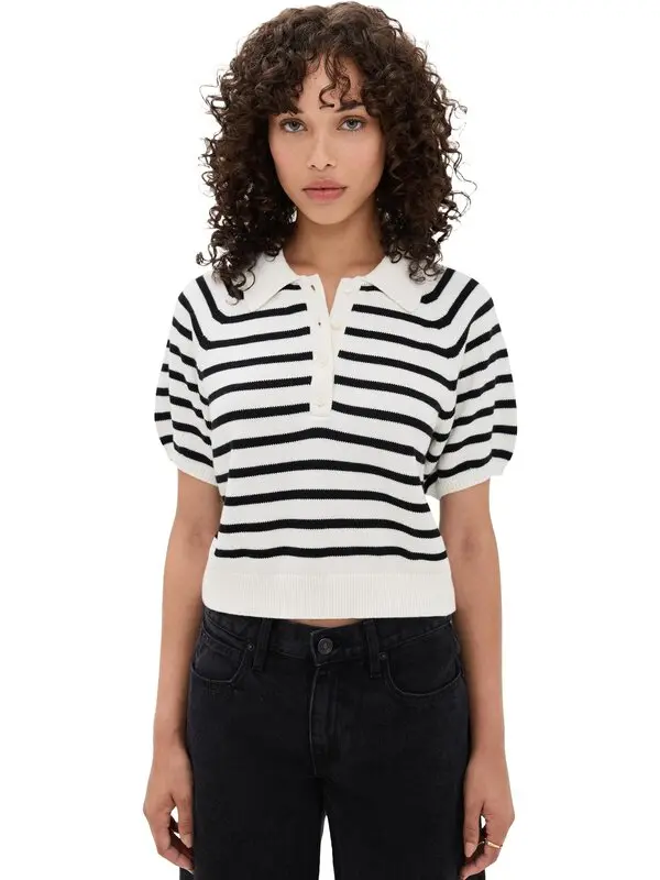 Paige Striped Knit Birch Top - Antique White/black