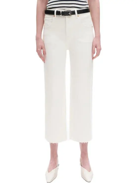 BAYEAS High Waist Wide Leg Jeans With Raw Hem - White