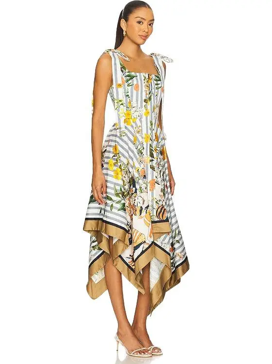 Monse Shoulder Ties Printed Midi Dress - Ivory Multi